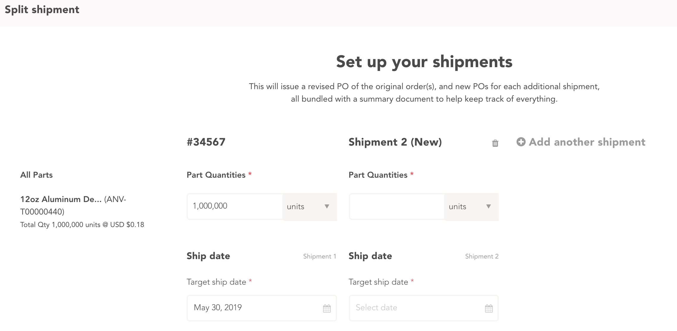 Arrange a split shipment – Anvyl